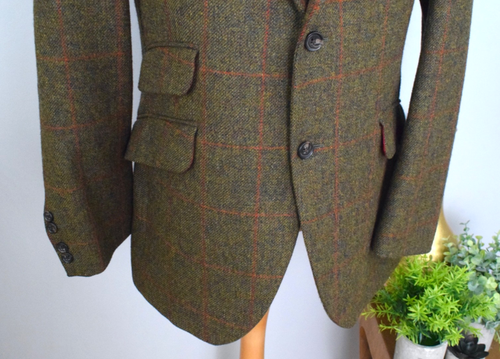 HACKETT Olive Rustic Tweed Jacket £575 Size 44R/54R XL Windowpane Check ...