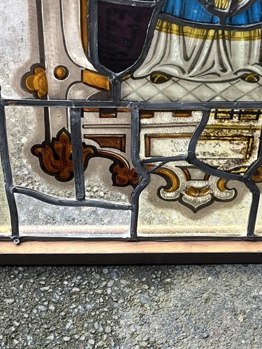 LARGE GOTHIC STAINED GLASS CATHOLIC CHURCH WINDOW, early 1900s antique ...