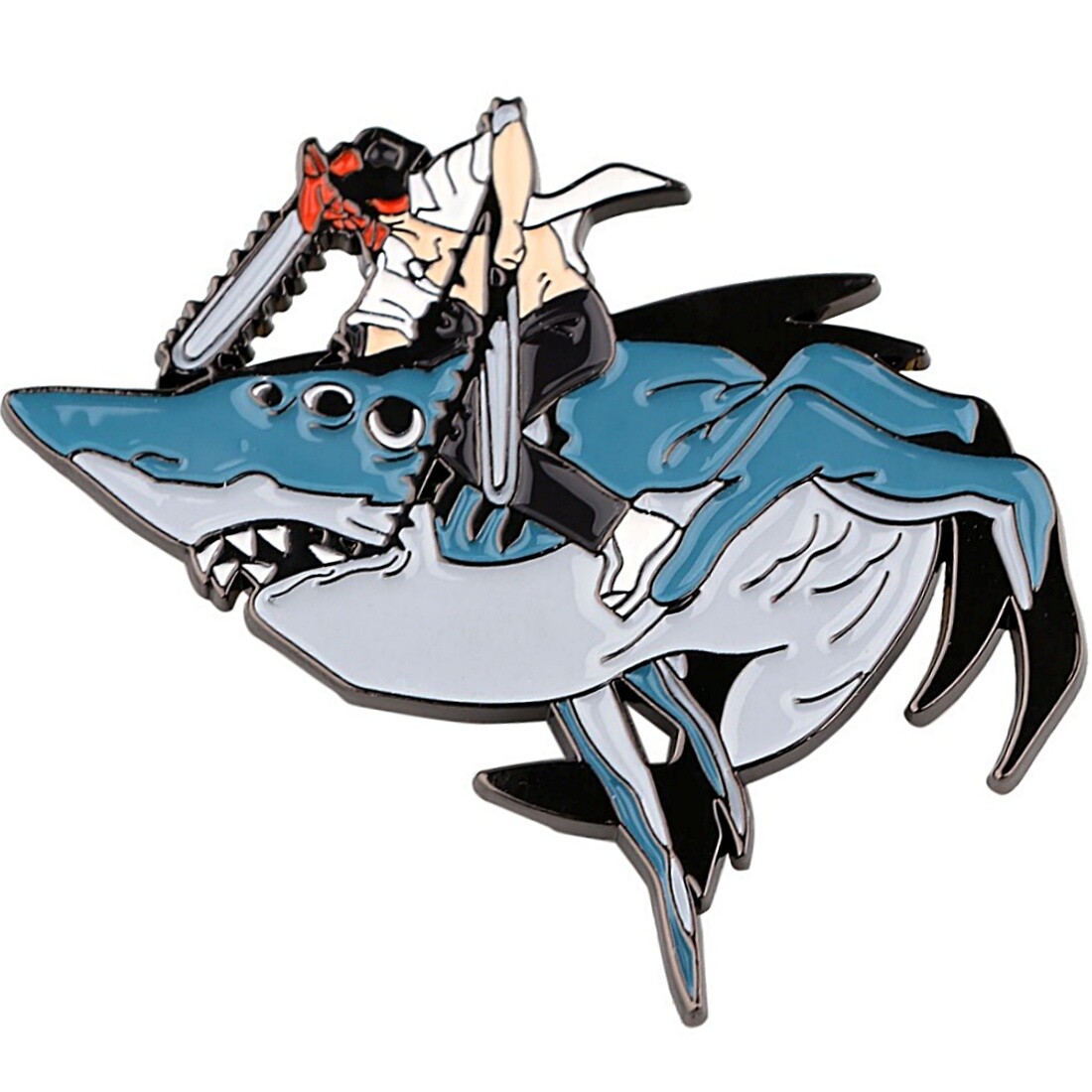 Chainsaw Man Anime Denji On Beam as a Shark Figures Metal Enamel Pin ...