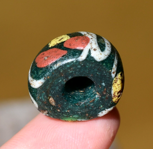 Ancient Blue Mandrel Wound Glass Dig Bead Yellow & Red Eyes Mali ...