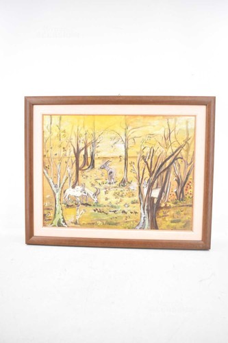 Painting Landscape of Forest with Animals Wooden Frame 39 x 49 cm | eBay UK