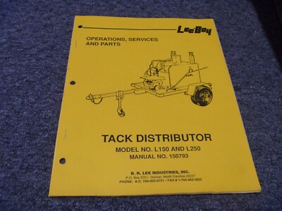 LeeBoy L150 L250 Tack Distributor Parts Catalog Operator & Service ...