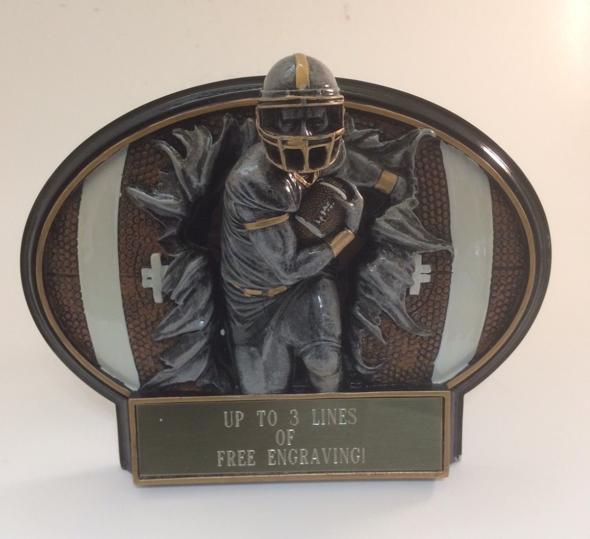 SMALL MALE 3-D FOOTBALL SHIELD TROPHY! FREE ENGRAVING! SHIPS IN 1 ...