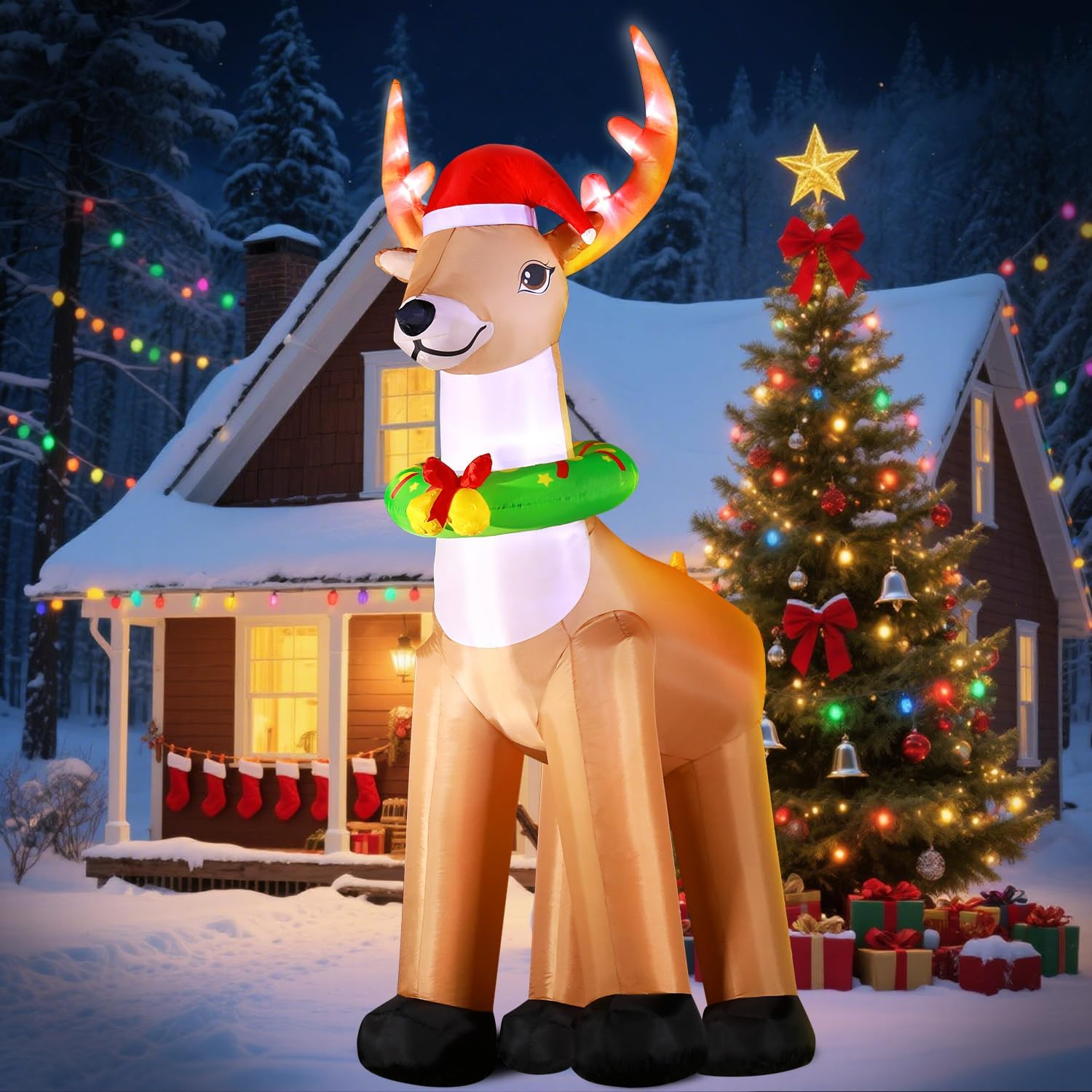 12FT Giant Christmas Inflatable Reindeer Decoration with Chasing LED ...
