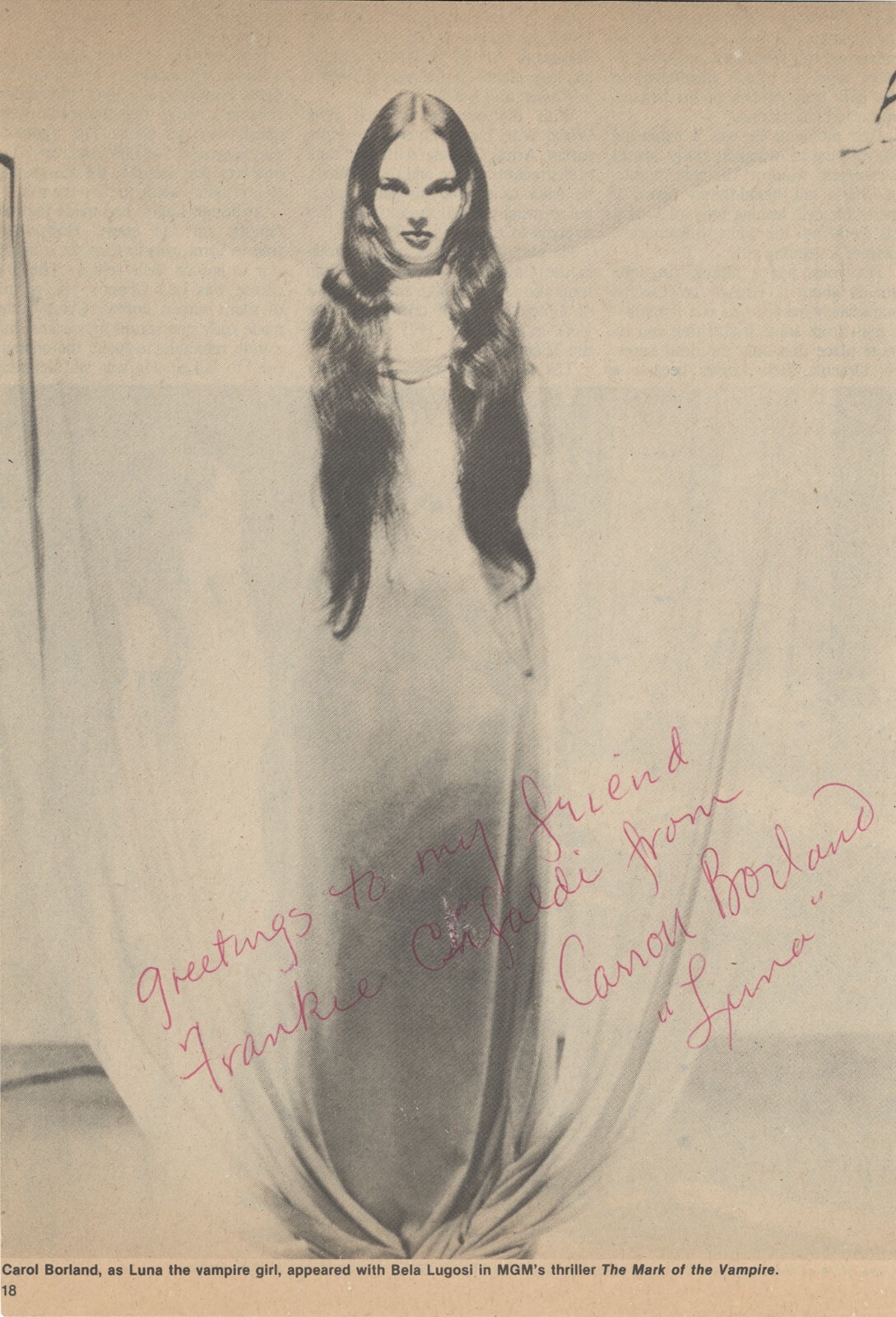 Carroll Borland Signed Magazine Sheet (Luna, Mark of the Vampire) | eBay