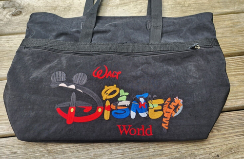 Vintage Walt Disney World Tote Bag Embroidered Spell Out Black Zippered ...