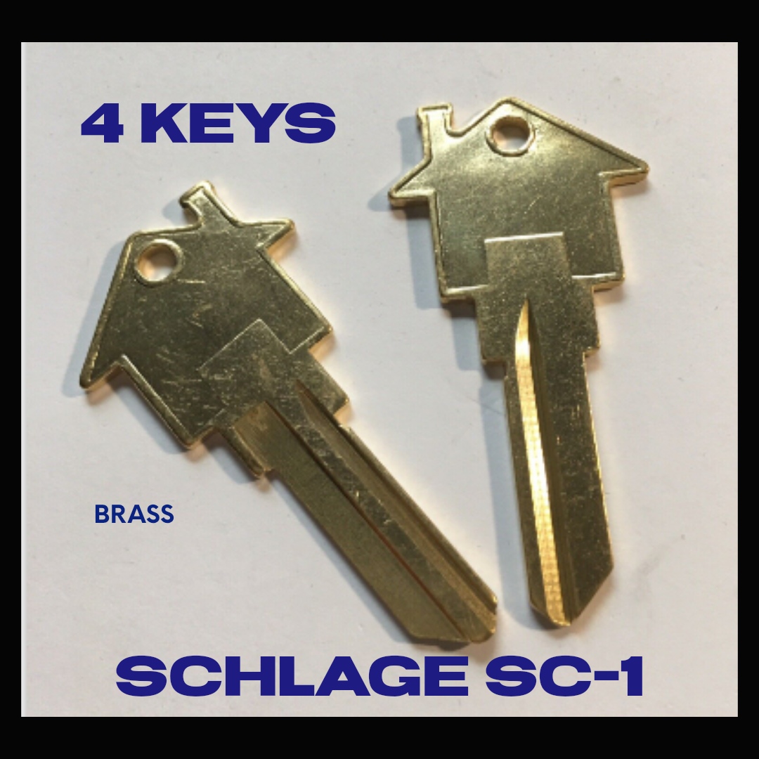 4 PACK SCHLAGE SC1 House Shaped Key Blank Brass Easy Find Keys REAL ...