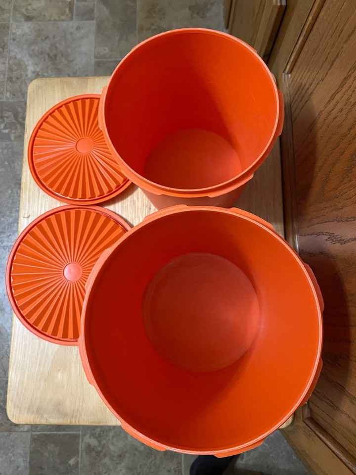 Vintage Starburst Tupperware Orange Round Containers with Lids | eBay