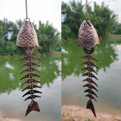 Fish Skeleton Windchime Vintage Fishbone Wind Chimes Bell Metal Fish ...