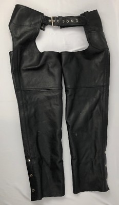 FMC BLACK LEATHER CHAPS Motorcycle Leathers Leg Protection Riding Mens ...