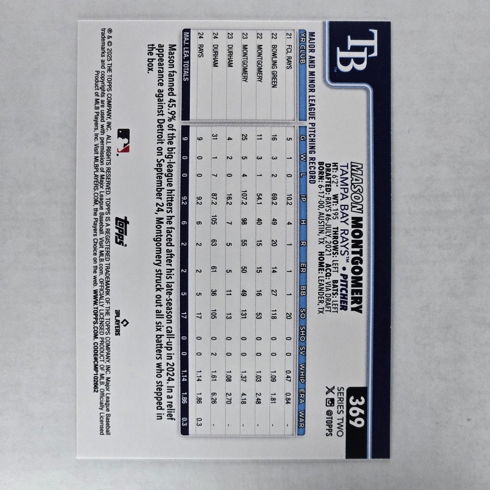2025 Topps Series 2 - Mason Montgomery #369 (RC) Holo Foil Sandglitter ...