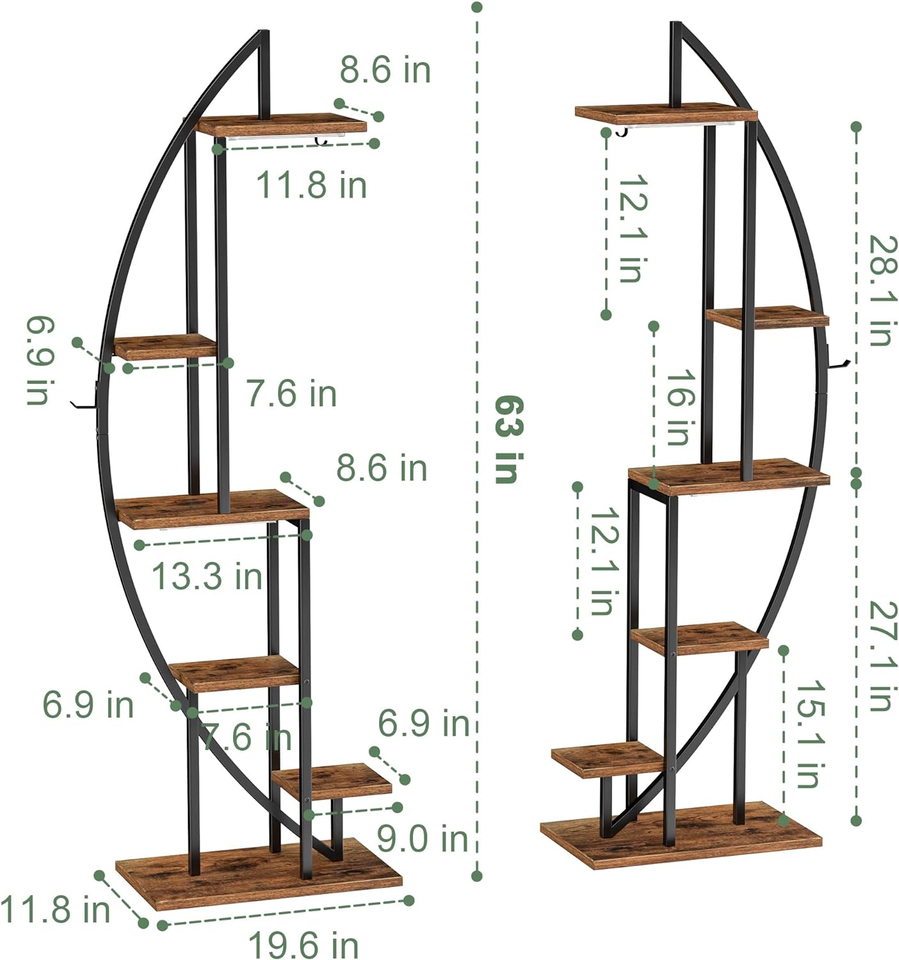 Indoor Plant Stand with Grow Lights, 6-Tiered Half-Moon Metal Shelf for ...
