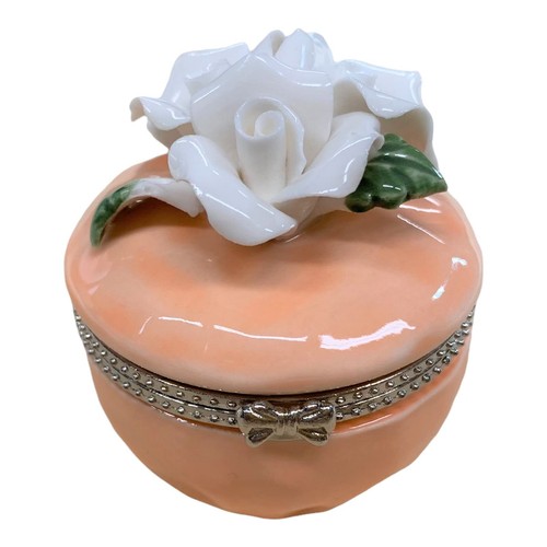 Roses Trinket Box Porcelain With Hinged Lid And Clasp For Jewelry ...