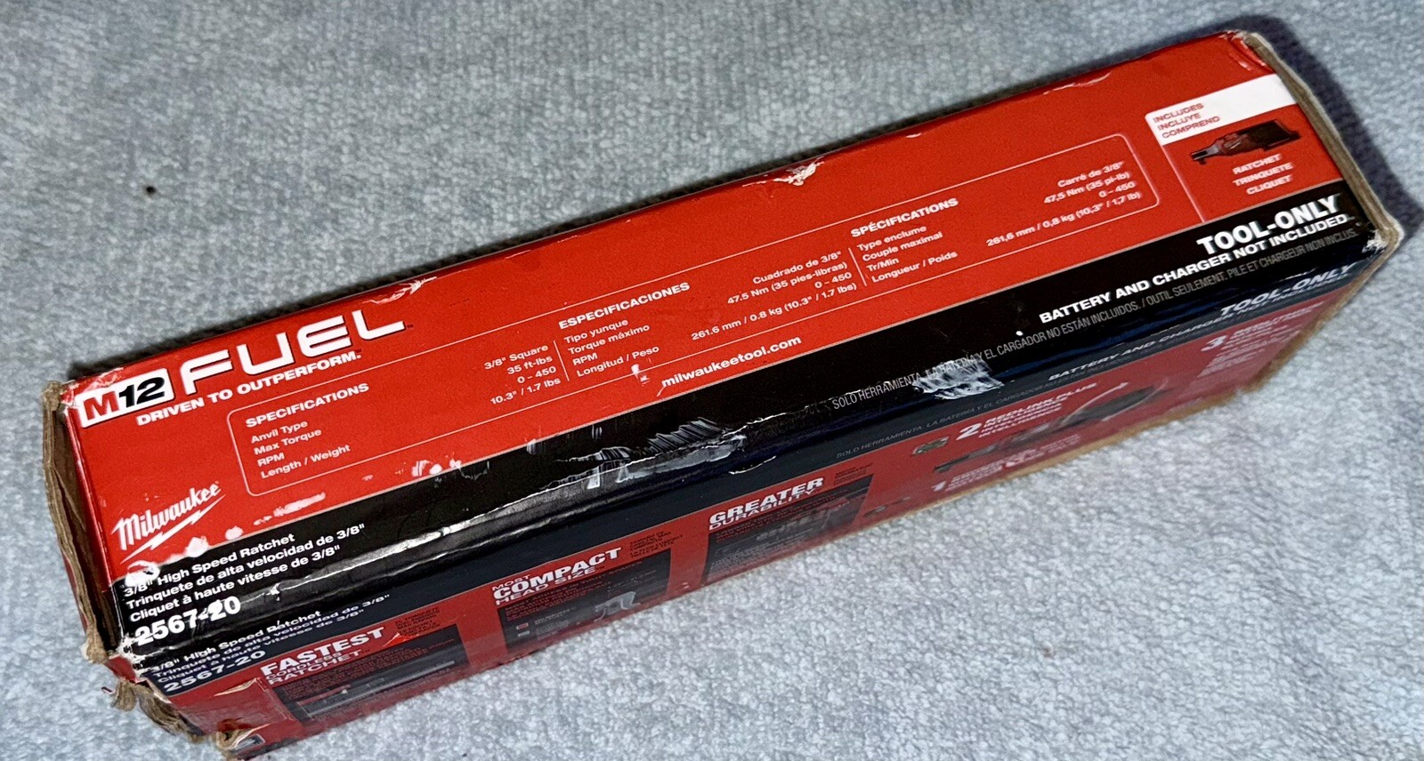 Milwaukee M12 FUEL 2567-20 12V Cordless High Speed 3/8in Ratchet Tool ...
