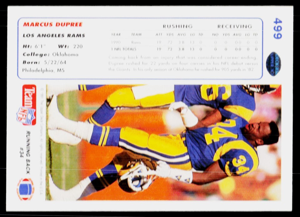 Marcus Dupree, 1991 Upper Deck, #499, Los Angeles Rams, | eBay