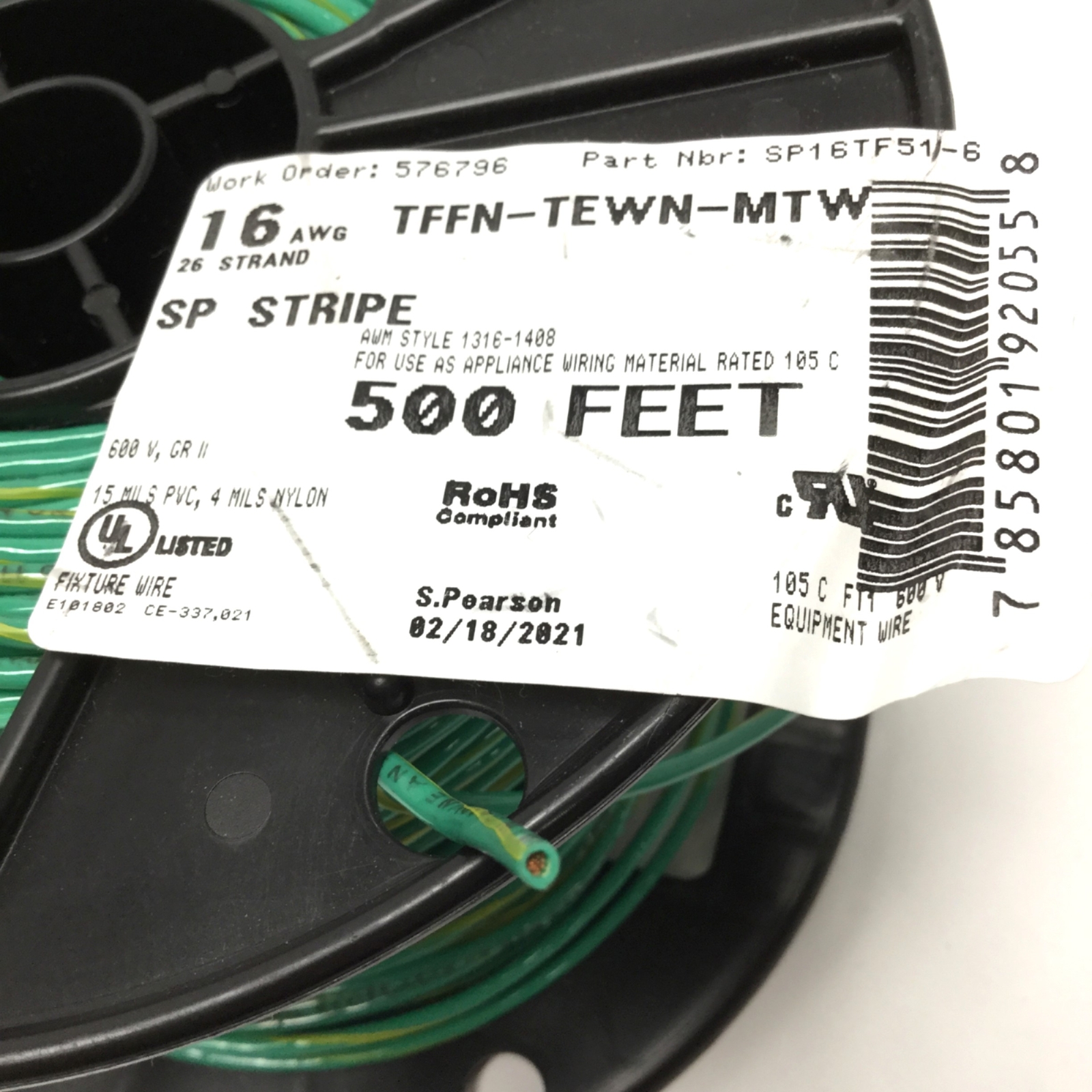 Alan Wire ~425ft Machine Tool Appliance Fixture, Green, 16AWG 600V TFFN ...
