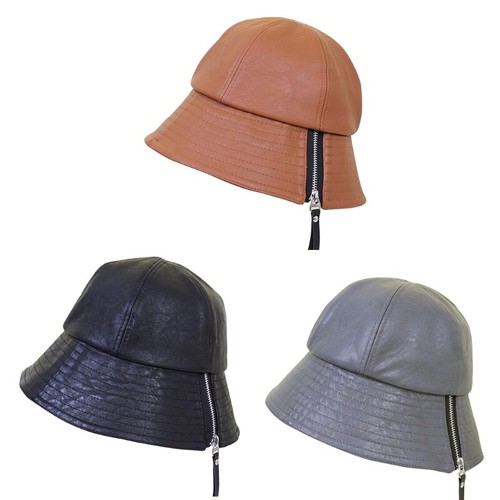 Fashion Bucket Hat Casual Zip Fisherman Vintage Leather Zip Hat Fall ...