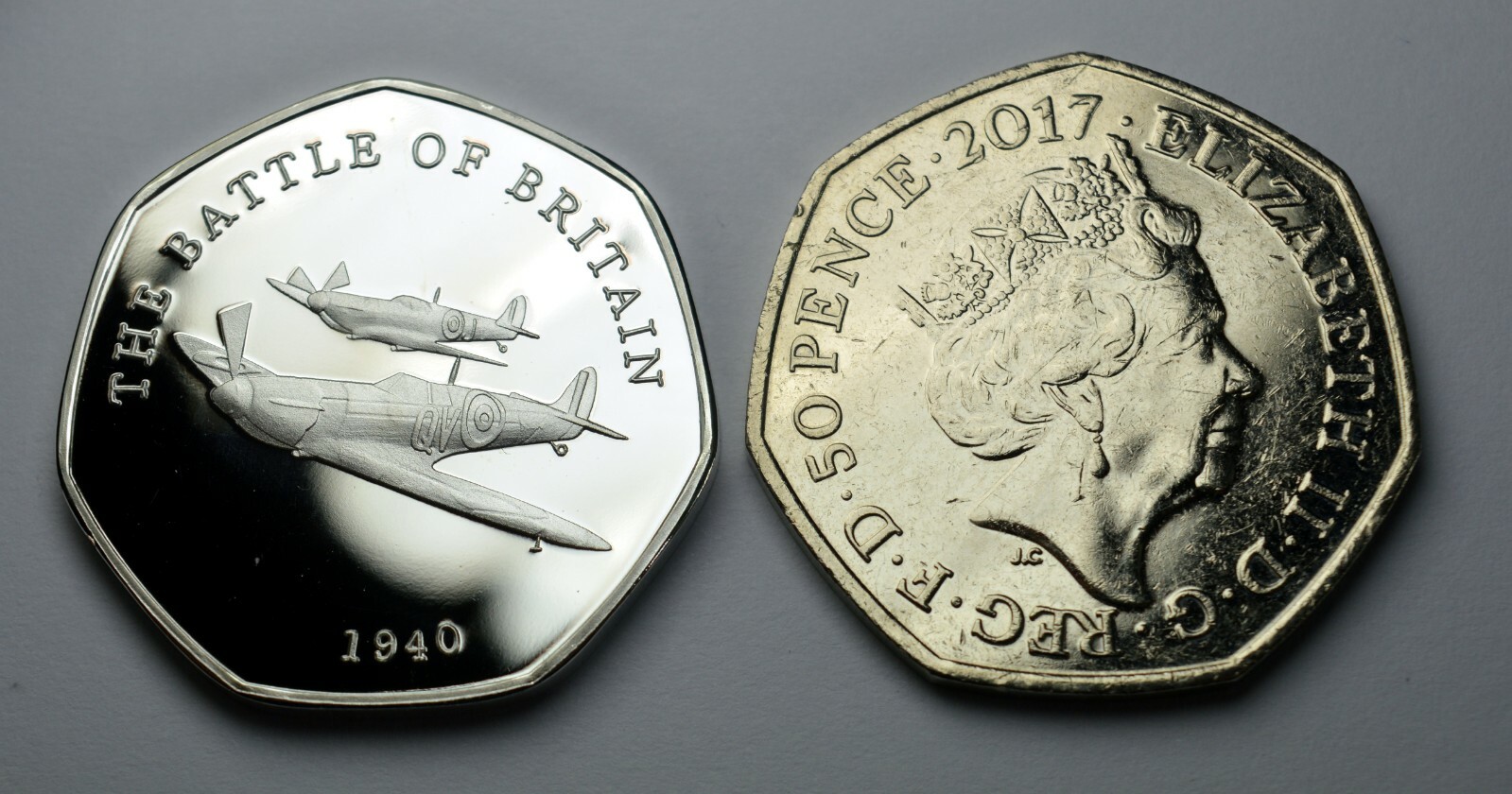 Pair of SPITFIRE Commemoratives in 50p Coin Display Case. BATTLE OF ...