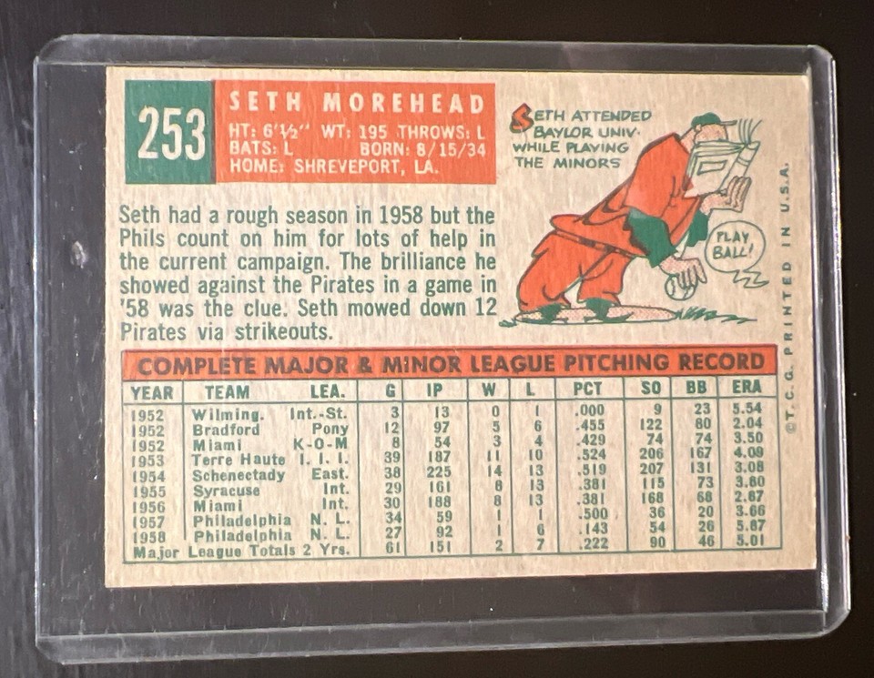 1959 TOPPS #253 SETH MOREHEAD PHILADELPHIA PHILLIES (T-BT) | eBay