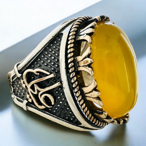 Shia Ahlulbeyt Islamic Ya Ali Ya Hussein Natural Yellow Agate Silver ...