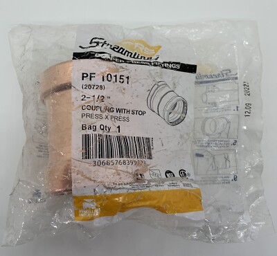 2-1/2” Streamline 20728 ProPress Stop Coupling PF 10151 Copper Pipe P X ...