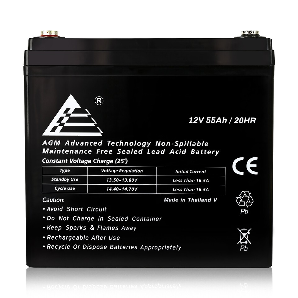 12 Volt (12V) 55 Amp (55Ah) VRLA AGM Sealed Lead Acid Battery 55 AMPS ...
