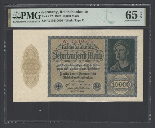 Germany- Reichsbanknote 10000 Mark 1922 P72 Uncirculated Grade 65 | eBay