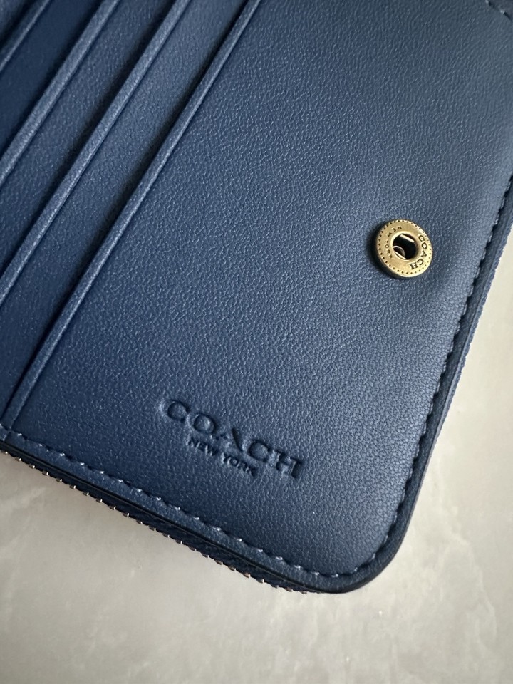 NEW COACH DEEP BLUE DEMIN ESSENTIAL BILLFOLD SMALL COMPACT WALLET CAU96 ...