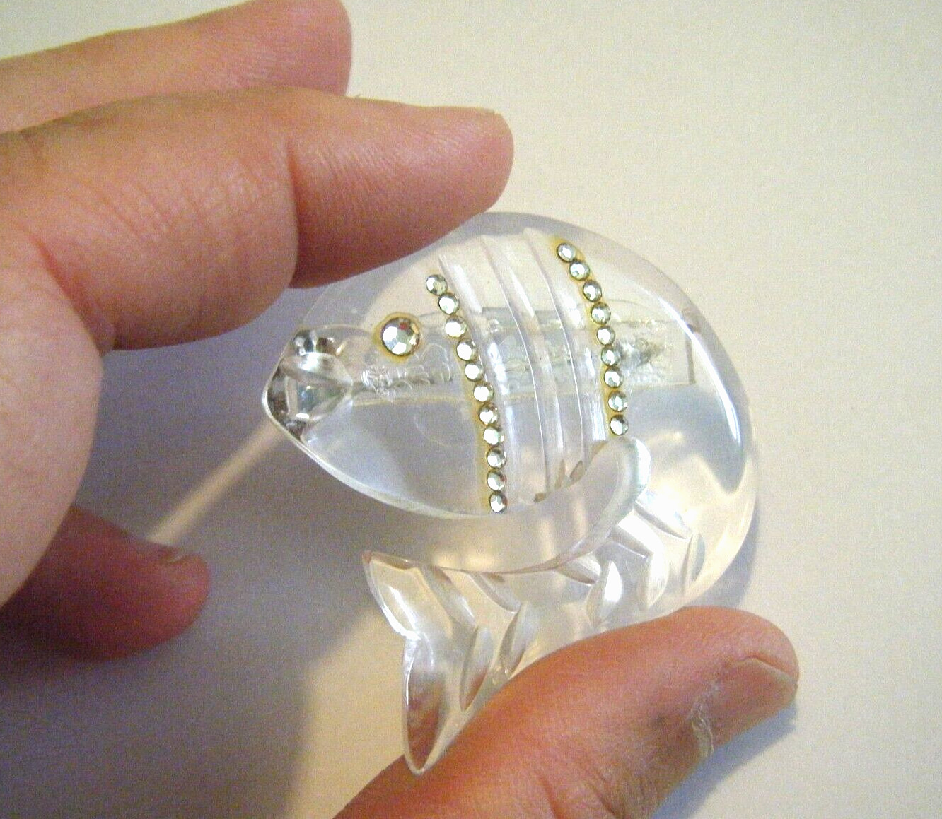 Vintage 1960s Hand Carved Clear Lucite Fish Pin Brooc… - Gem