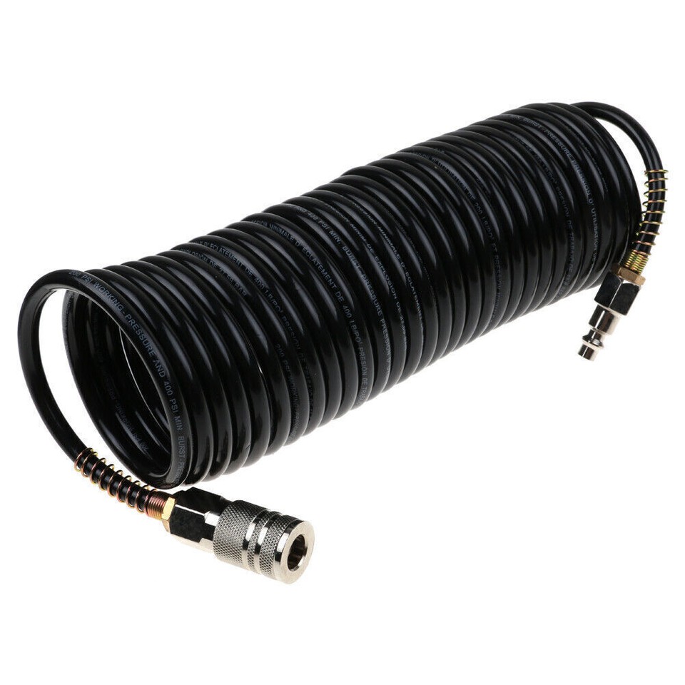 Air Compressor Recoil Hose Line Spring Ends Pneumatic Tube Tools 25FT 1 ...