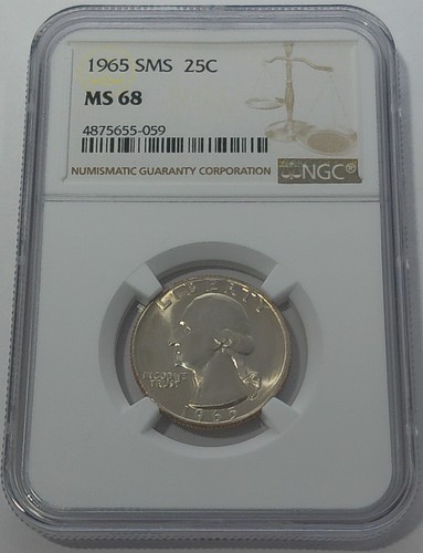 1965 SMS NGC MS68 WASHINGTON QUARTER 25C SPECIAL MINT SET WHITE LABEL ...
