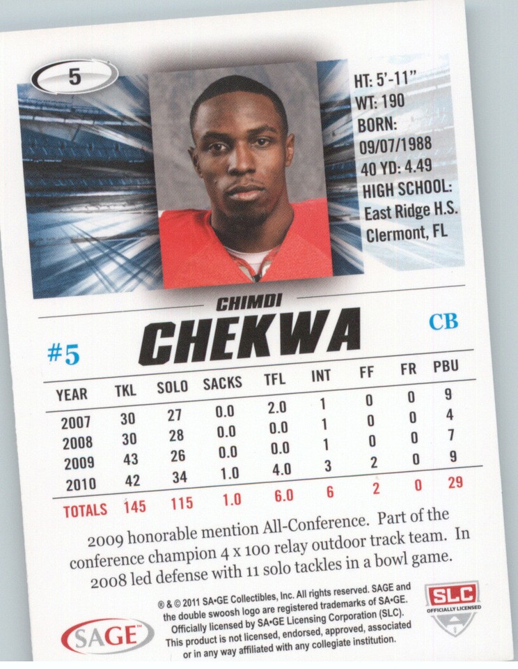 2011 SAGE HIT #5 Chimdi Chekwa | eBay