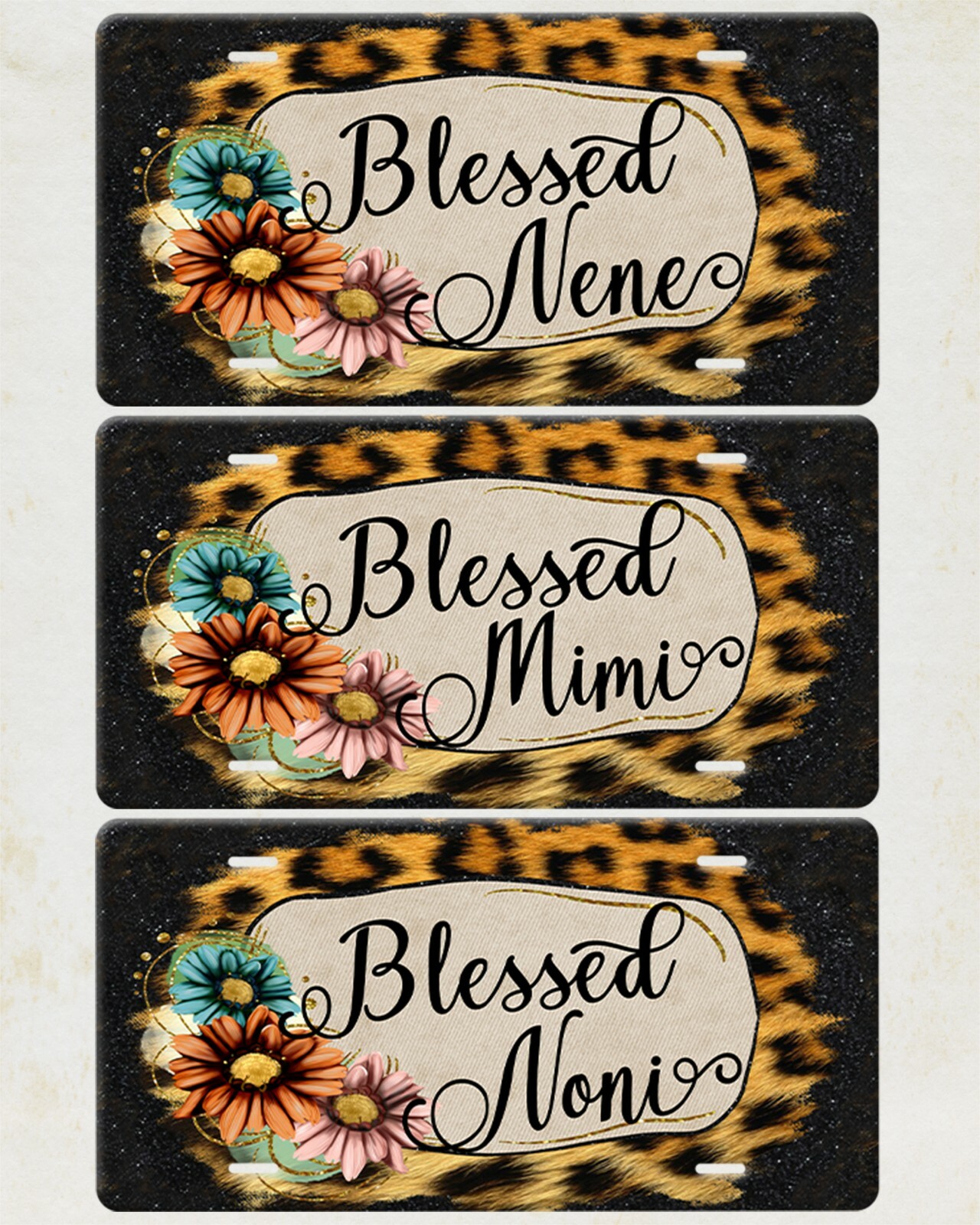 Blessed Mimi Grandmother Name License Plate-Leopard Print-Black Glitter ...