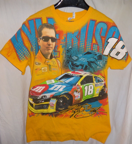 Kyle Busch M&M's NASCAR T-Shirt All Over Print Yellow Sz M Double Sided ...