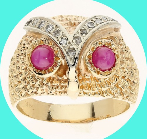 Diamond Star Ruby Owl 14K YG Ring 14.2GM .97CT Size 9.5 | eBay