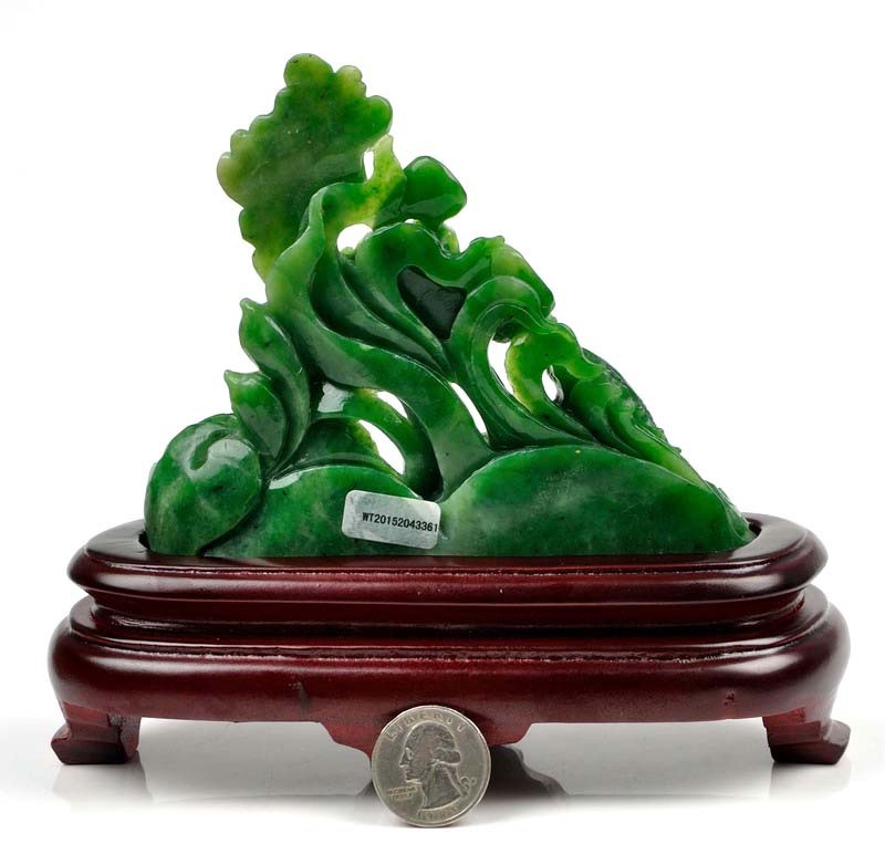 Natural Green Nephrite Jade Lotus Flower & Koi Fish Statue Sculpture ...
