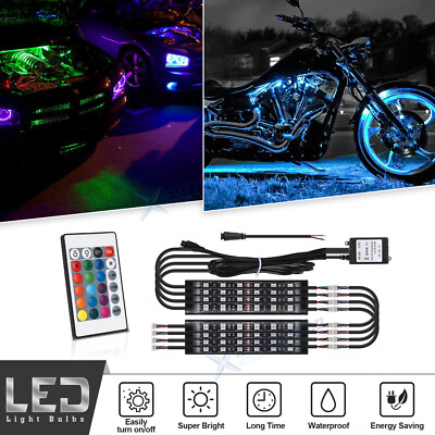 8x Multi-Color RGB Under Car LED Light Under Glow Neon Strip w ...