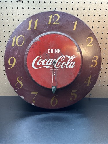 Vintage 1950’s Drink Coca-Cola Metal Painted Round Clock 18” For Parts ...