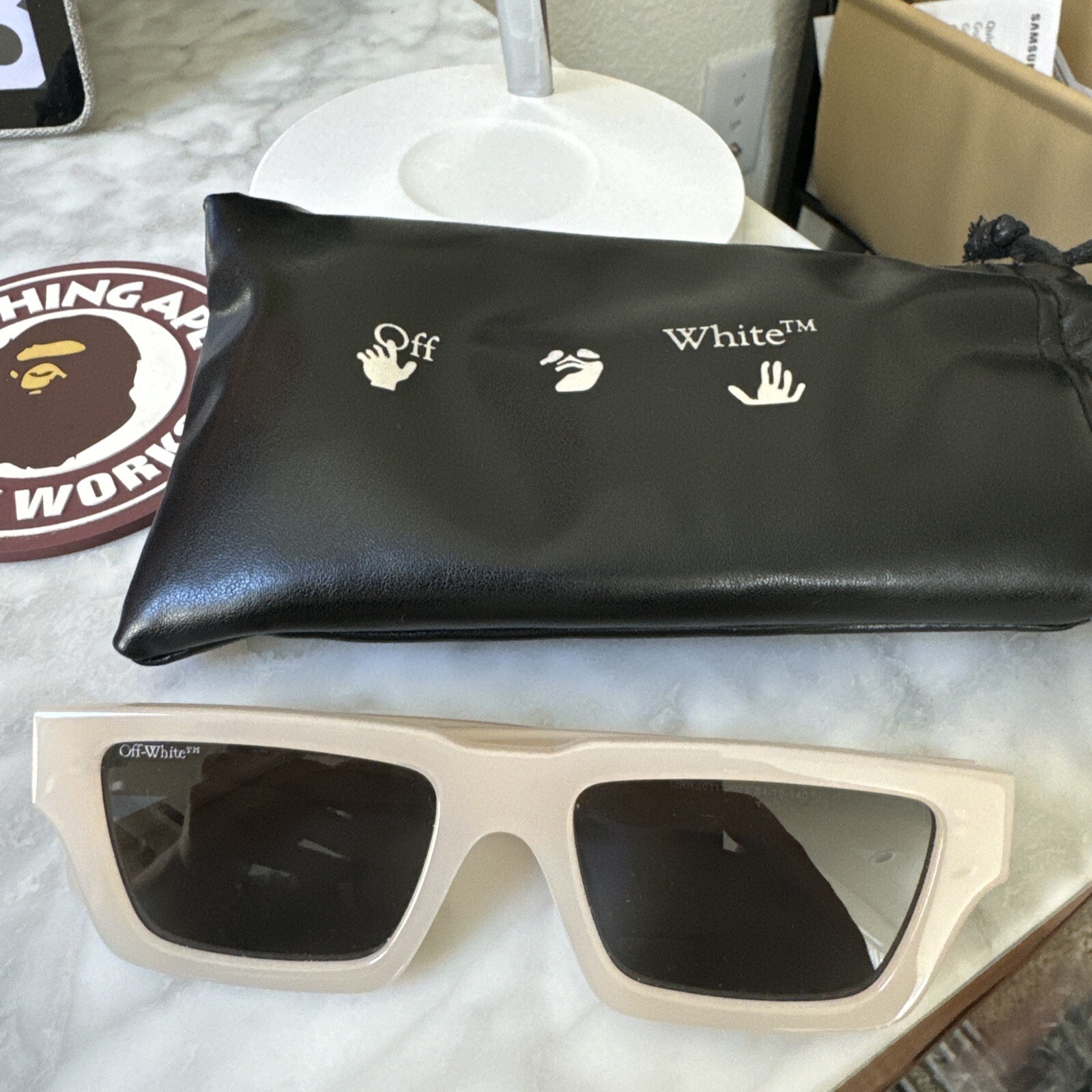 OFF-WHITE Virgil Square Frame White Sunglasses New - Gem