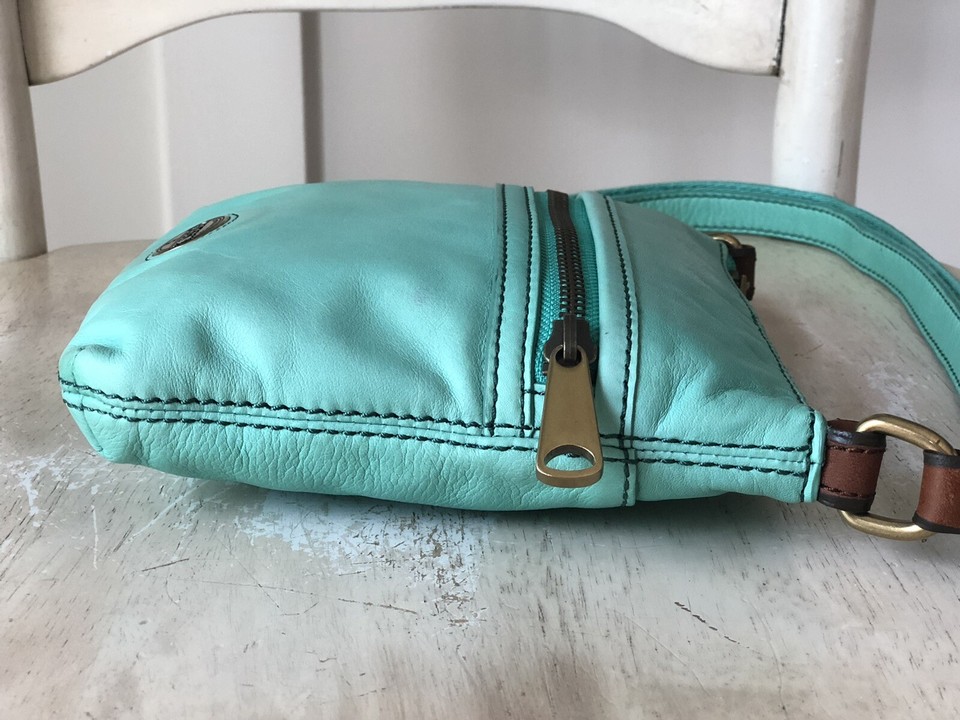 FOSSIL EXPLORER HOBO Small Turquoise Leather Crossbody Shoulder Bag ...