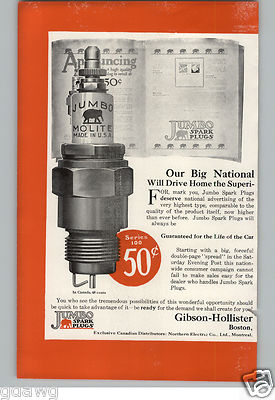 1917 PAPER AD 4 PG Jumbo Spark Plug Plugs Ford Car Auto Molite ...