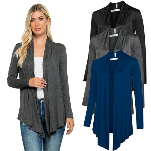 3 Pack Long Sleeve Cardigan for Women Open Front X-Large Black ...