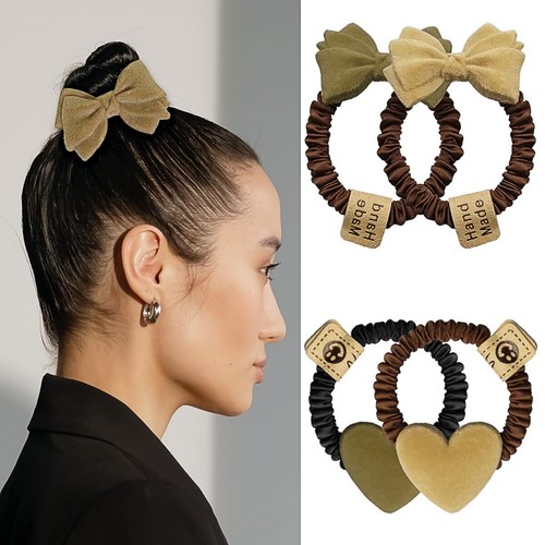 4PCS Love Heart Bow Hair Ties Valentine's Day Hair Scrunchies Soft ...