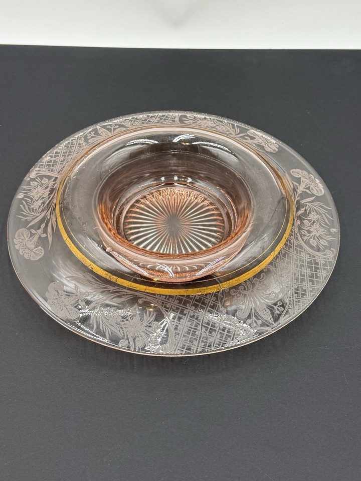 Pink Depression Glass Rolled Edge Console Bowl Floral 1.5”x11” | eBay