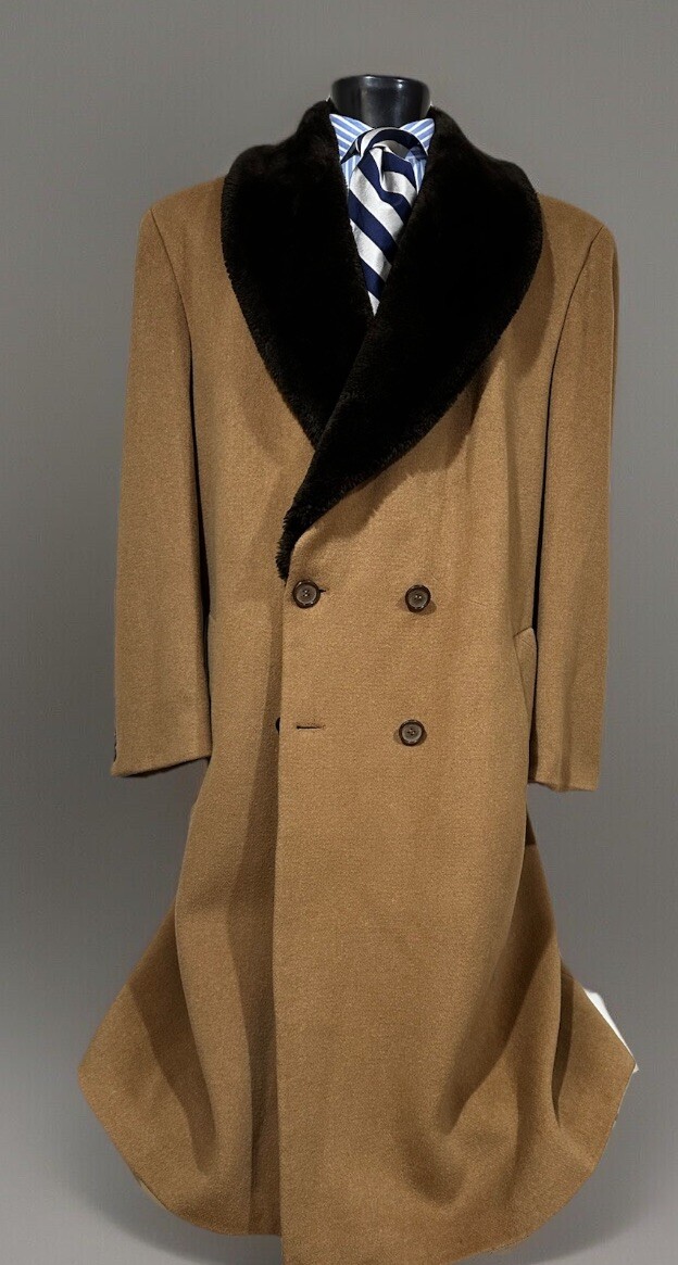 Bespoke Lavenes Vicuña Brown Wool Fur Collar Overcoat… - Gem