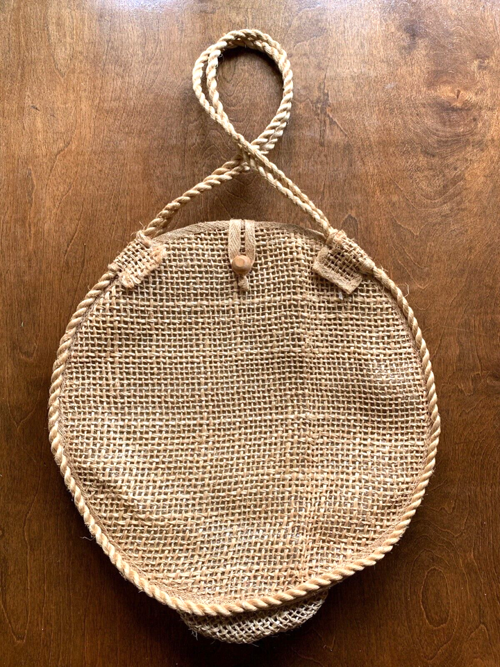 Vintage woven round shoulder bag retro beige size medium - large | eBay