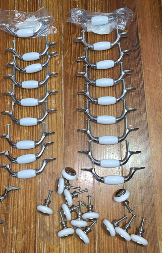 LOT 31 Farmhouse style Chrome White Porcelain Cabinet Drawer Pulls(18),KNOBS(13) | eBay
