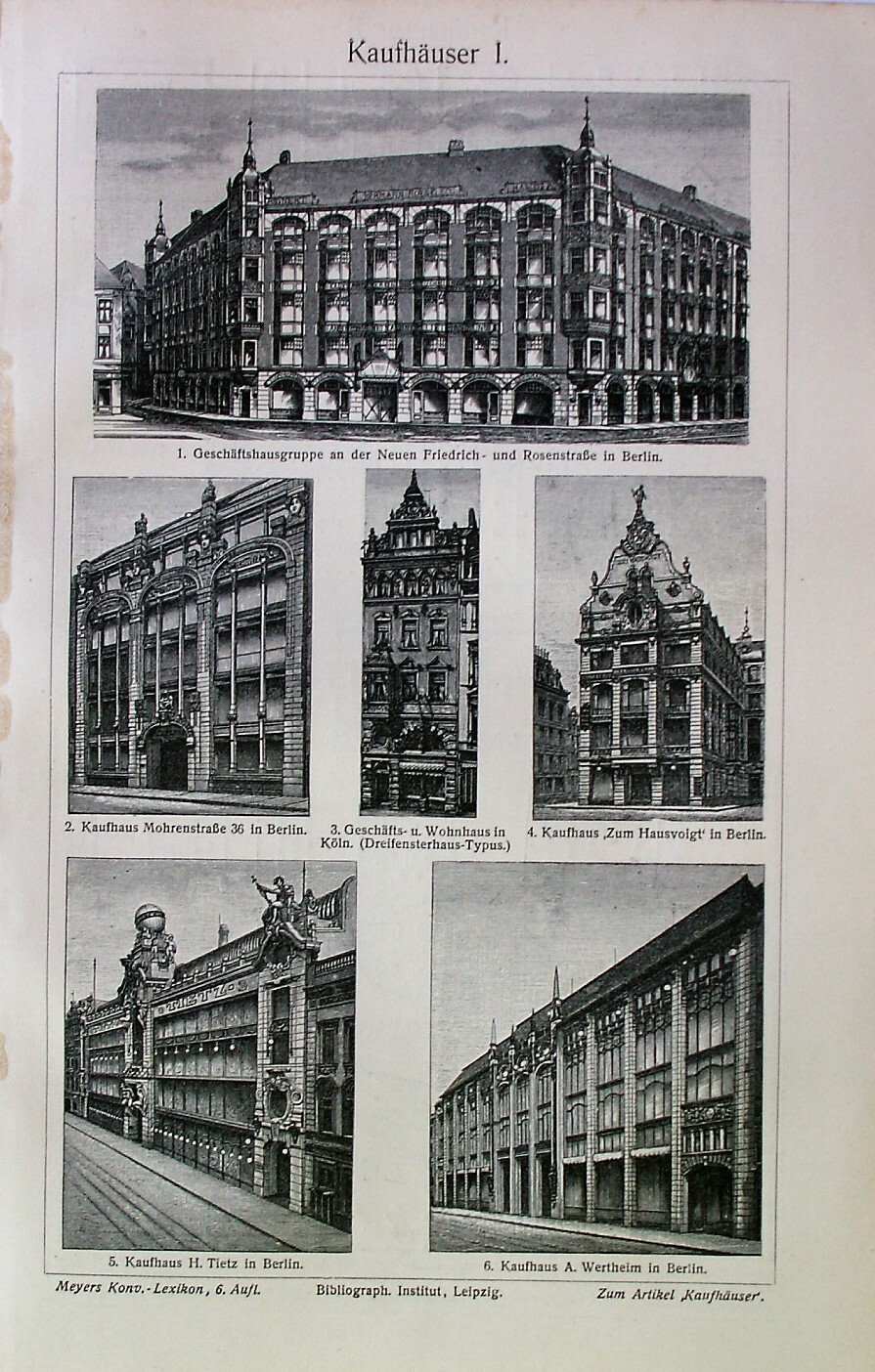 1896 Antique ARCHITECTURE OF DEPARTMENT STORES KAUFHÄUSER Lithograph ...