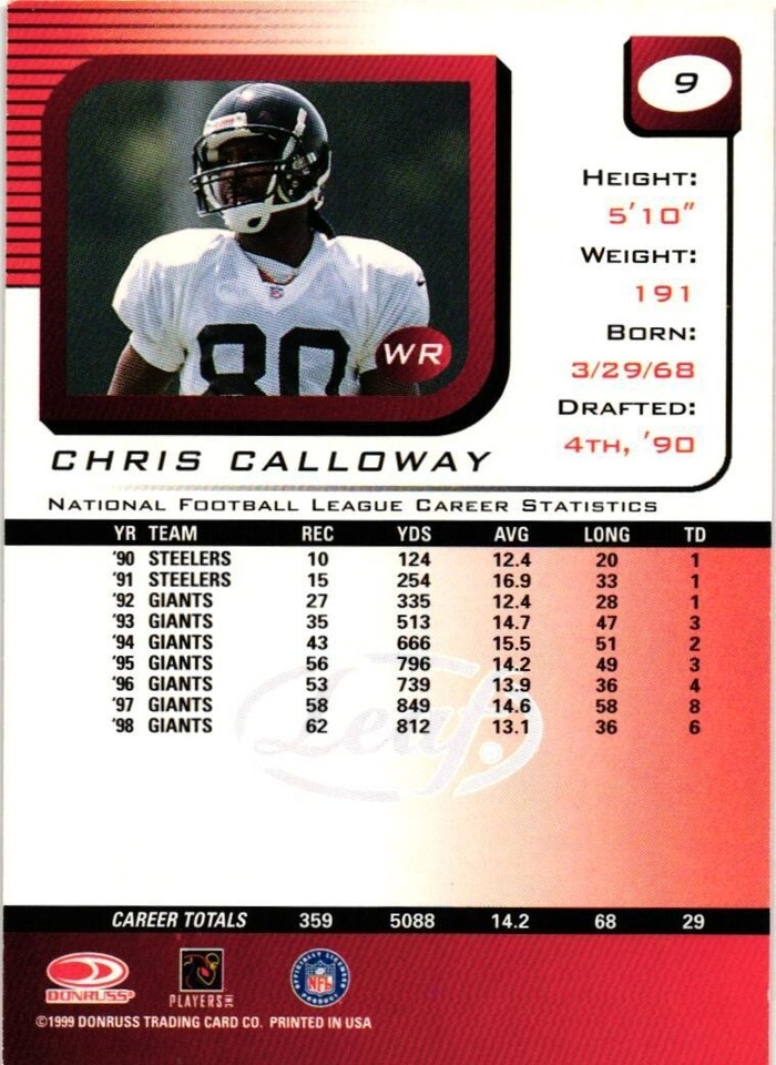 1999 LEAF ROOKIES & STARS CHRIS CALLOWAY #9 CARD $0.99 VALUE BOX | eBay