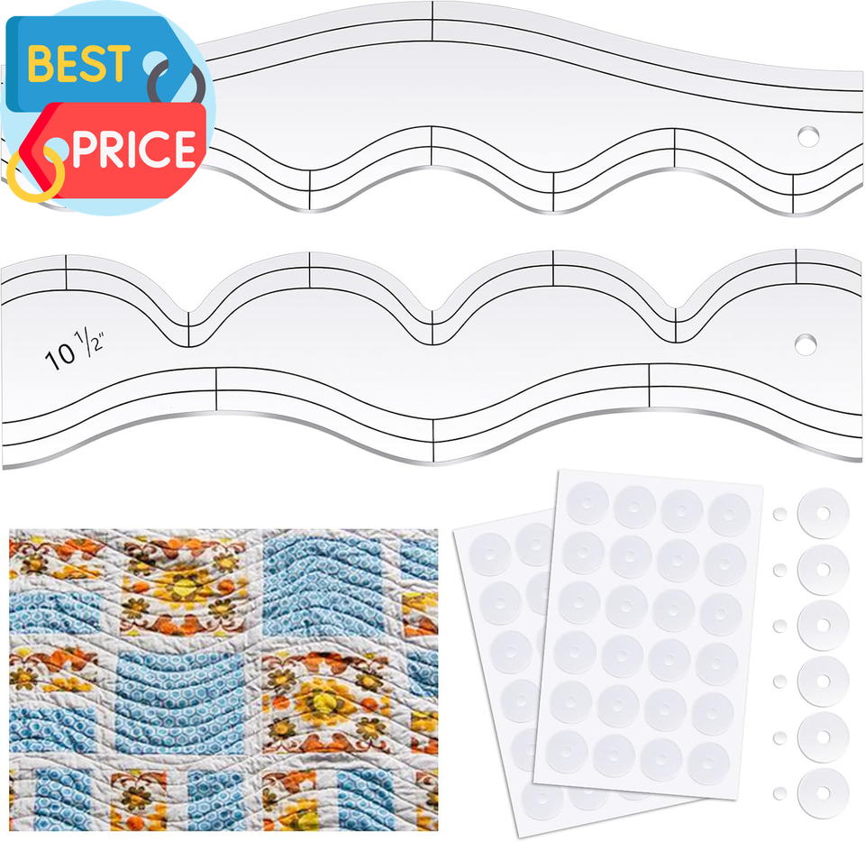 2 Pcs Wave Edge Waves Ruler Acrylic Quilt Rulers for Quilting 0.2 ...